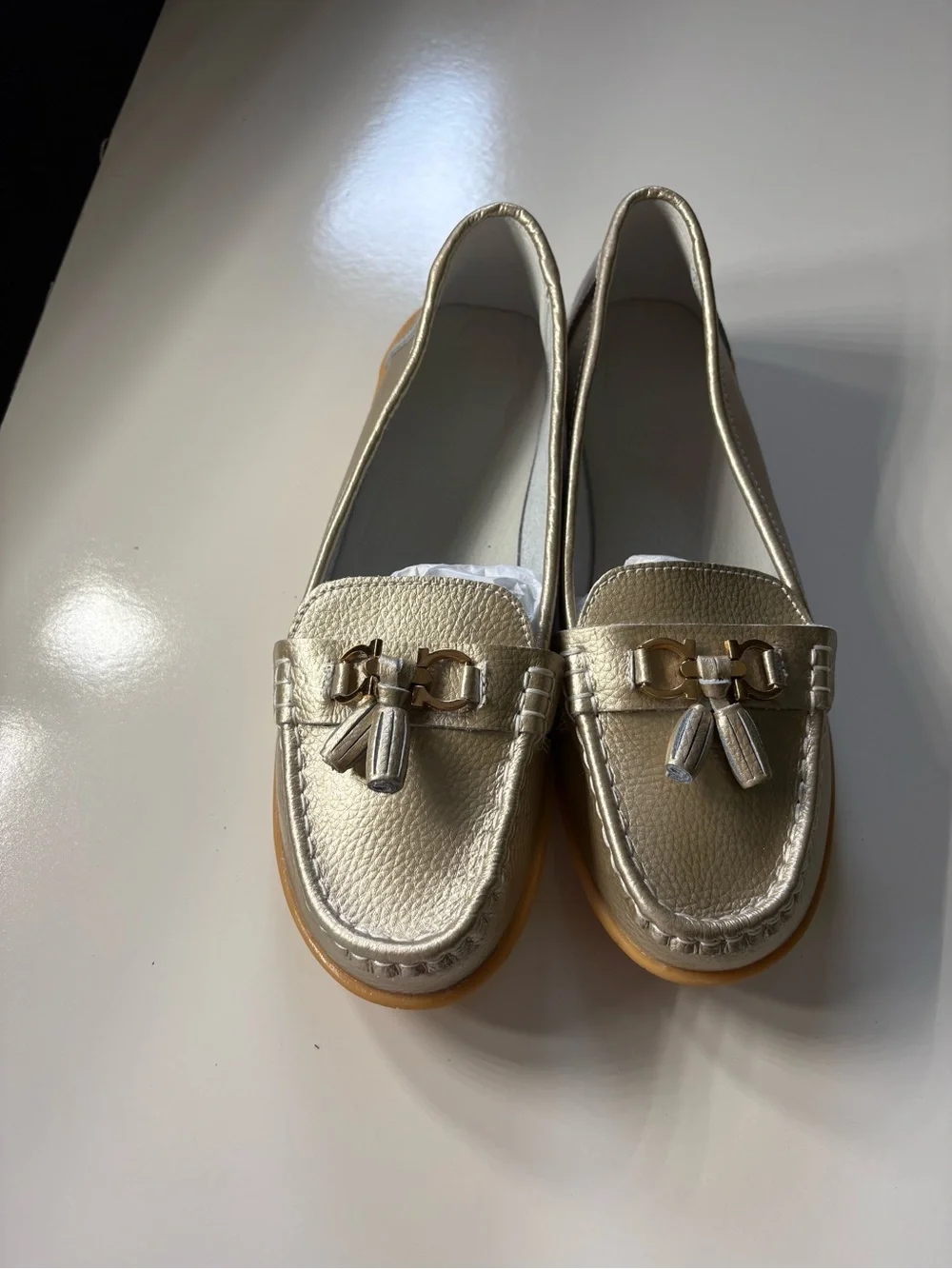 Shoes | Womens Metallic Gold Tassel Loafers With Chain Accent | Poshmark